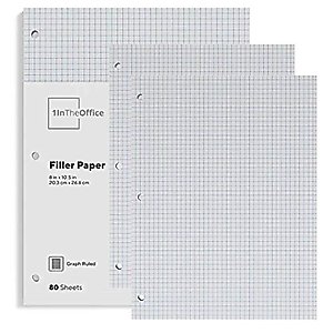 1InTheOffice Binder Graph Paper, 3 Hole Small Graph Paper, 8x10.5 White, 160 Sheets/Pack