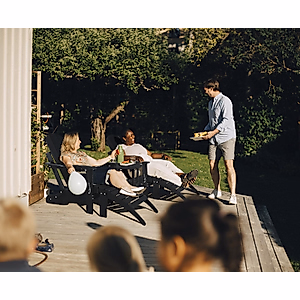 ABCPATIO Folding Adirondack Chair with Footrest - Outdoor Weather Resistant Plastic Adirondack Chairs with Detachable Ottoman, Stackable Seating with Cup Holder for Patio (Seat Width 20", Black)