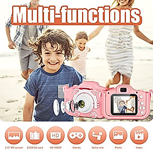 Vasttron Camera Toys for Kids 3 4 5 6 7 8 9 10 11 12 Years - Girls Boys Gift Digital Selfie Cameras Toddler Pink/Blue Cute Cat Camcorder Video Game Tools Children Electronics Toy with 32GB SD Card