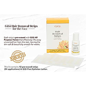 GiGi Hair Removal Strips | For the Face | Pre-Waxed with GiGi All-Purpose Honee Formula, 12 Strips