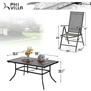 PHI VILLA 7 Piece Outdoor Dining Set with Umbrella, Patio Furniture Dining Set with Foldable Patio Chairs & Outdoor Table for Yard & Garden