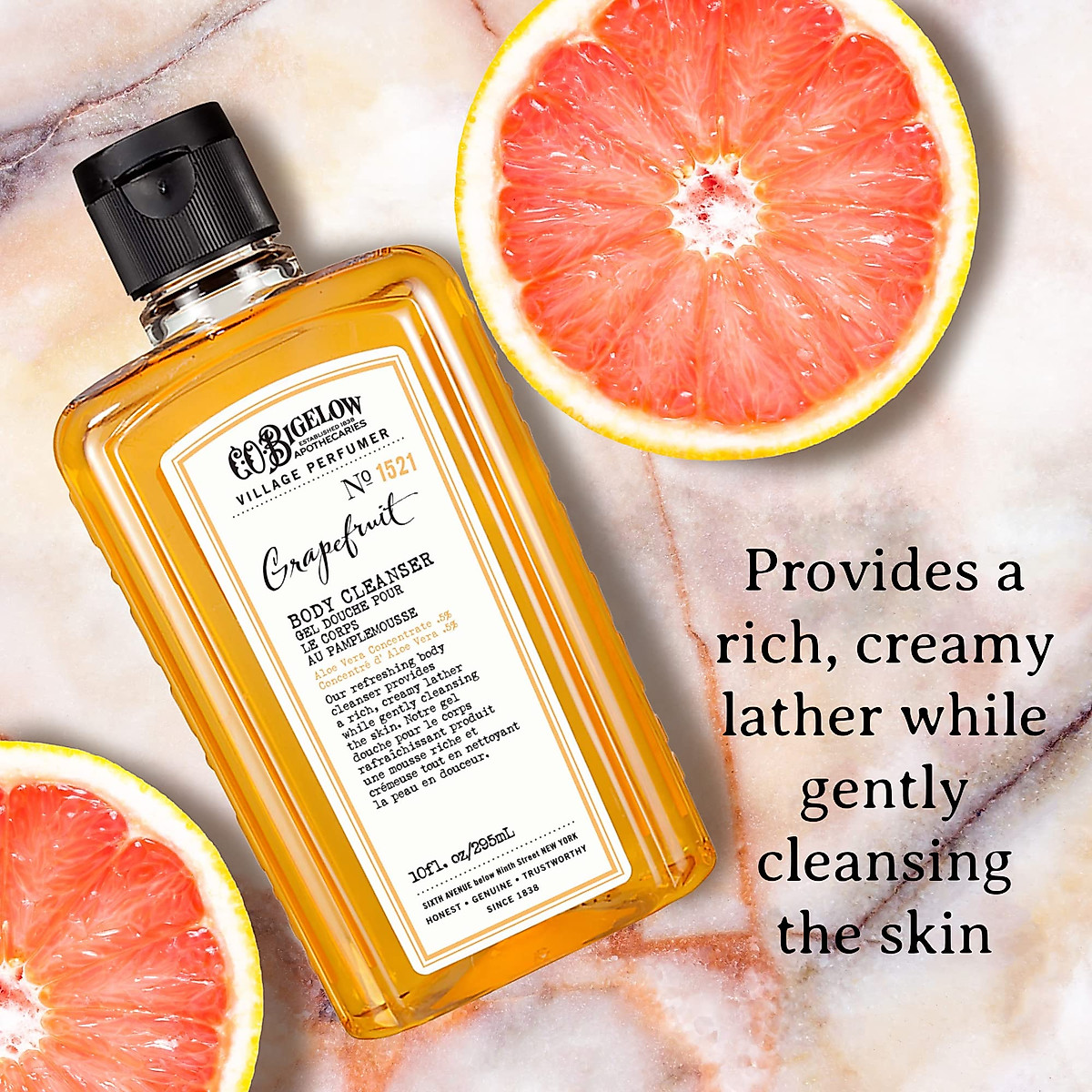 C.O. Bigelow Grapefruit Body Cleanser, Village Perfumer Moisturizing Body Wash for Men & Women with Aloe Vera, Sodium PCA, and Glycerin, 10 fl oz