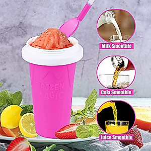 Slushy Maker Cup Slushie Cup Frozen Magic Cup Squeeze Cup Double Layer Slushy Maker DIY Homemade Smoothie Cups (Blue+Pink)