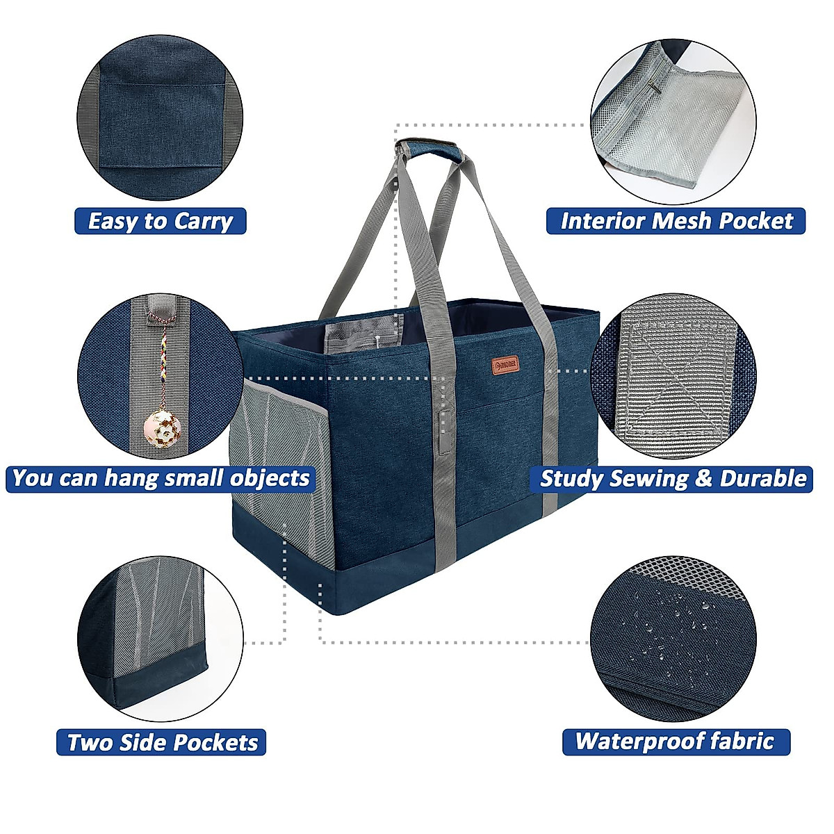 MHOMER Reusable Grocery Bags Extra Waterproof Large Utility Tote Bag with Carrying Handles Foldable Shopping Bags for Storage Space Saving Reinforced Bottom Durable Oxford Fabric Blue