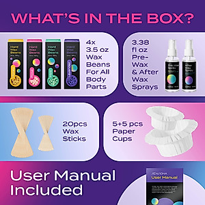 Sensiona Depilatory Hard Wax Beans, Refills Kit Waxing Beads, 4 X Wax Beads (Total 14oz) Scented Wax Pellets Hair Removal for Brazilian, Bikini, Face, Underarm, Before/After Waxing Skin Care Sprays