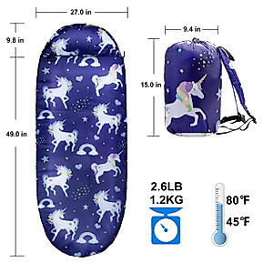 Kids Sleeping Bags for Girls – Unicorn Rainbow Star – Rioyalo YOLO 45 Camping Sleeping Bags for Kids with Carry Bag - Outdoor and Indoor (Unicorn-PL)