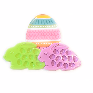 Rosie Beaux Easter Table Decorations Party Set~ Egg Shaped Easter Serving Platter~2 Bunny Shaped Easter Deviled Egg Holder Set~ Tablecover