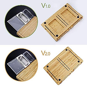 Extensible Bamboo Cutting Board Set with 4 Containers for Kitchen with Juice Groove, Eco-friendly Chopping and Serving Board for Meats Bread Fruits - M 15.7" x 10.2"