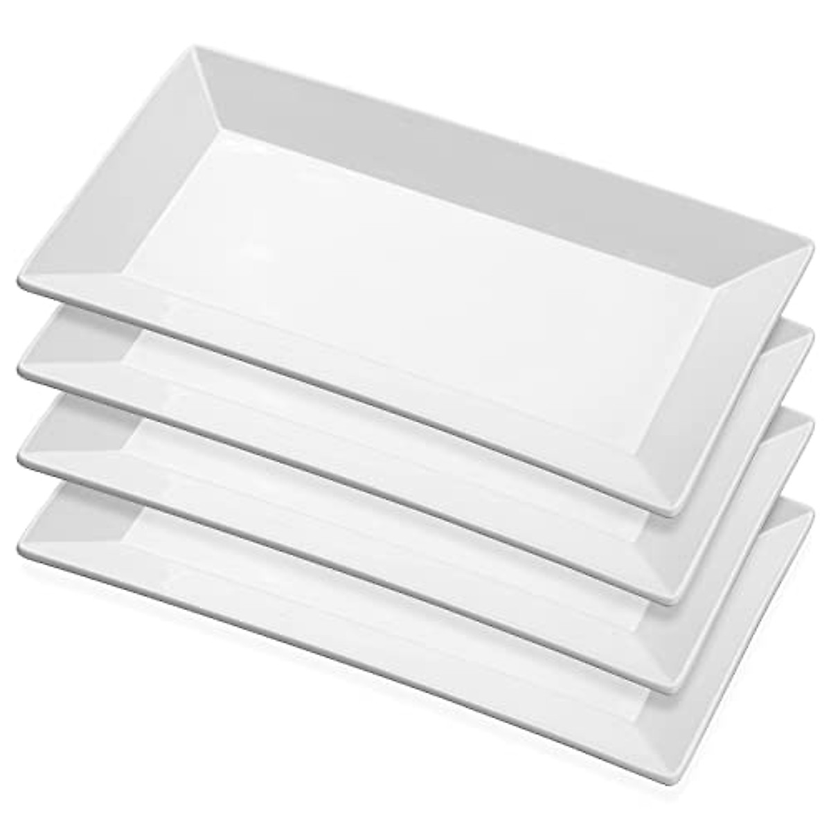 Yedio Porcelain Rectangular Dinner Platters, 9.75 Inch Rectangular Serving Platters for Sushi, Snacks, Cake, Meat, Appetizer Platters-Set of 4, White
