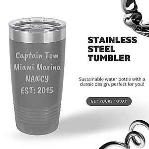 OEZZO Customized Tumblers, Double Wall Personalized Bottles with Splash and Leak Proof Upgraded Slider Lid, Laser Engraved Text on One or Two Sides (20oz, Gray)