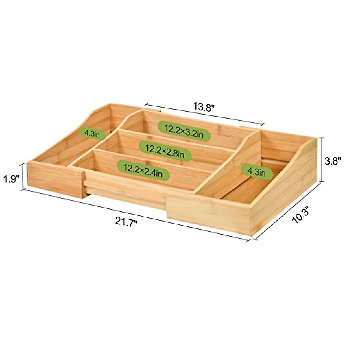 SZMJ-SN Bamboo Wood Countertop Organizer Bin Storage Box, Expandable 13.8"-22.8", for Organization Kitchen, Bathroom, Pantry, Office, Etc