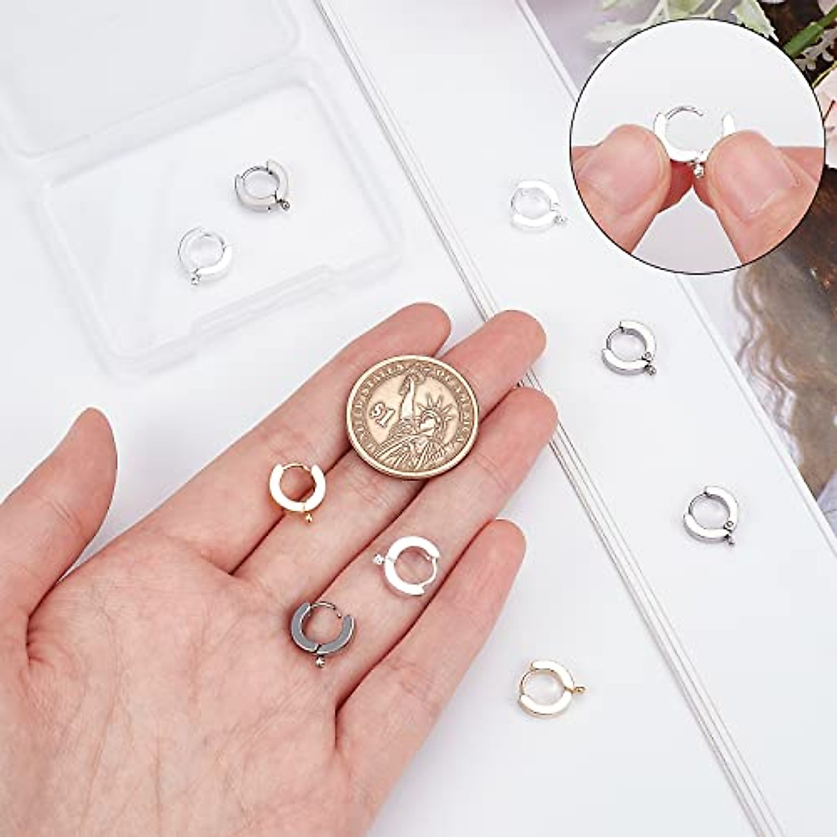 SUNNYCLUE 1 Box 12Pcs 3 Color Huggie Hoop Earrings Silver Leverback Earrings Findings Stainless Steel Earring Hoops French Earwire with Open Loop Leverbacks for Jewellery Making Women DIY Crafts