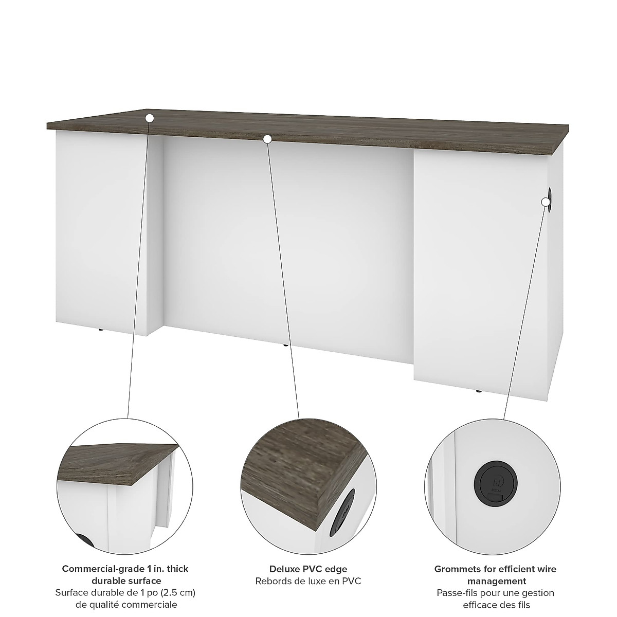 Bestar Norma 71W Desk Shell in Walnut Grey & White