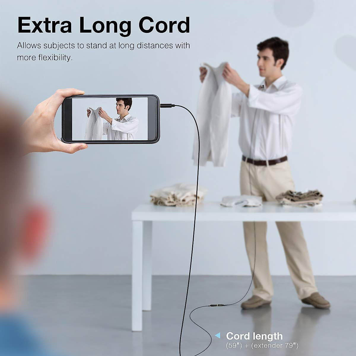 FIFINE Lavalier Lapel Microphone for iPhone Smartphone PC Computer, Mini Clip-on 3.5mm Condenser Mic Kit for Recording YouTube Video Vlog Podcast Zoom, 79 Inch Extension Cord, Omnidirectional-C2A