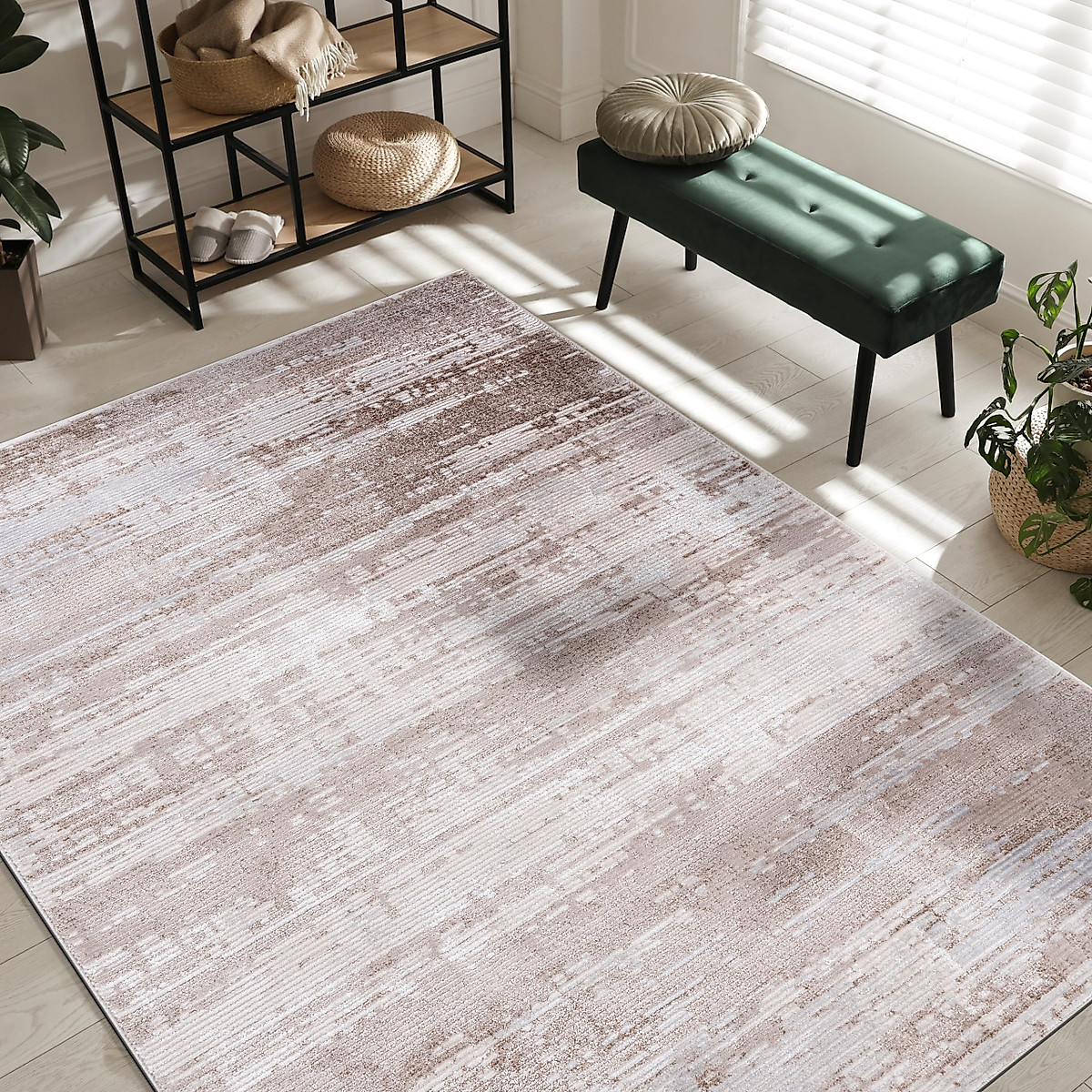 CAMILSON Living Room Rugs Modern Luxury 4x6 Vintage Abstract Area Rug Soft Medium Pile Stain Resistant Easy-Cleaning Non-Shedding for Living Room Office Indoor Carpet (4 x 6 / Beige - White)