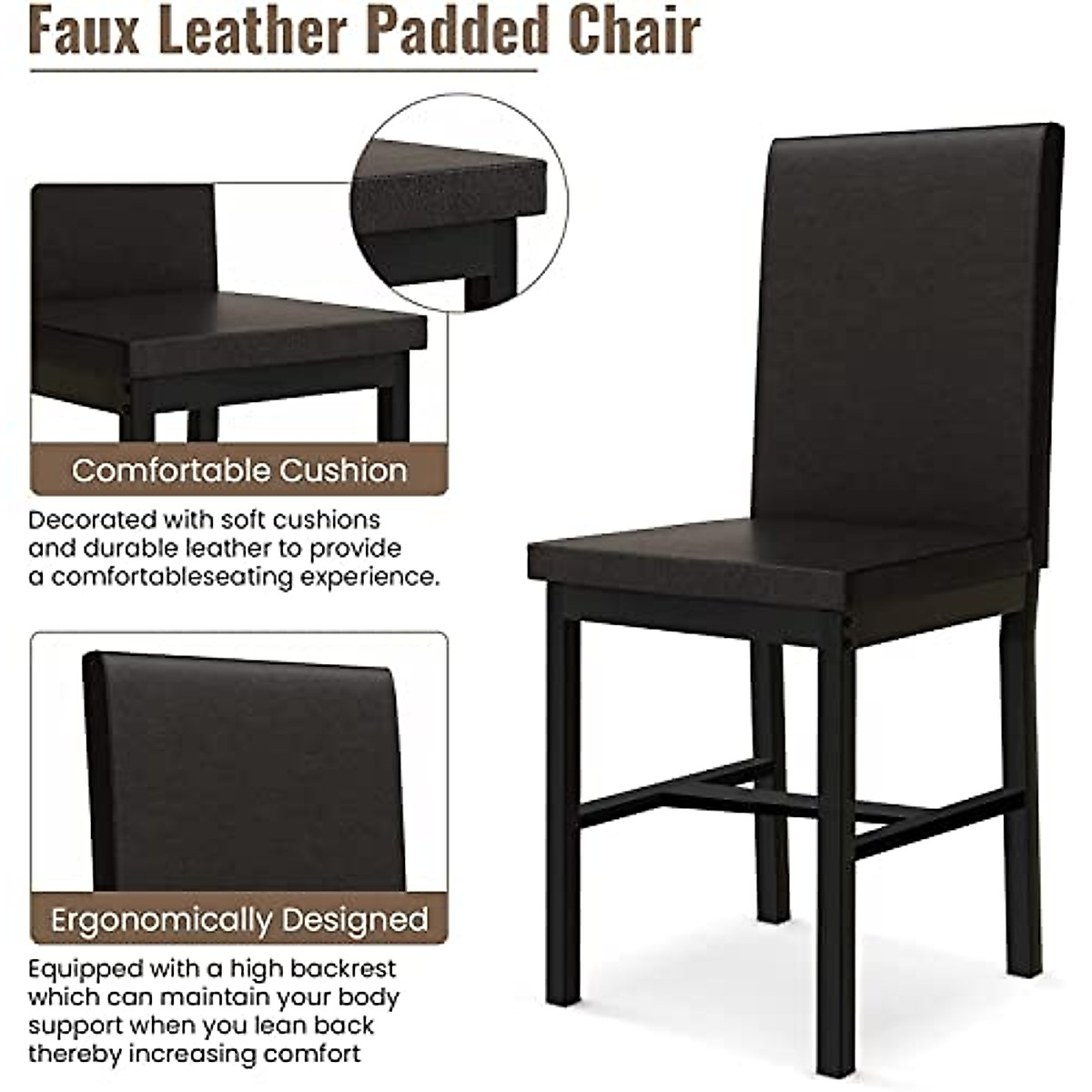 tantohom 5 Piece Faux Marble Dining Table Set- Space Saving Kitchen Table and Chairs for 4, Modern Style Table Set with 4 Leather Chairs and Perfect for Dining Room, Kitchen, Breakfast Corner