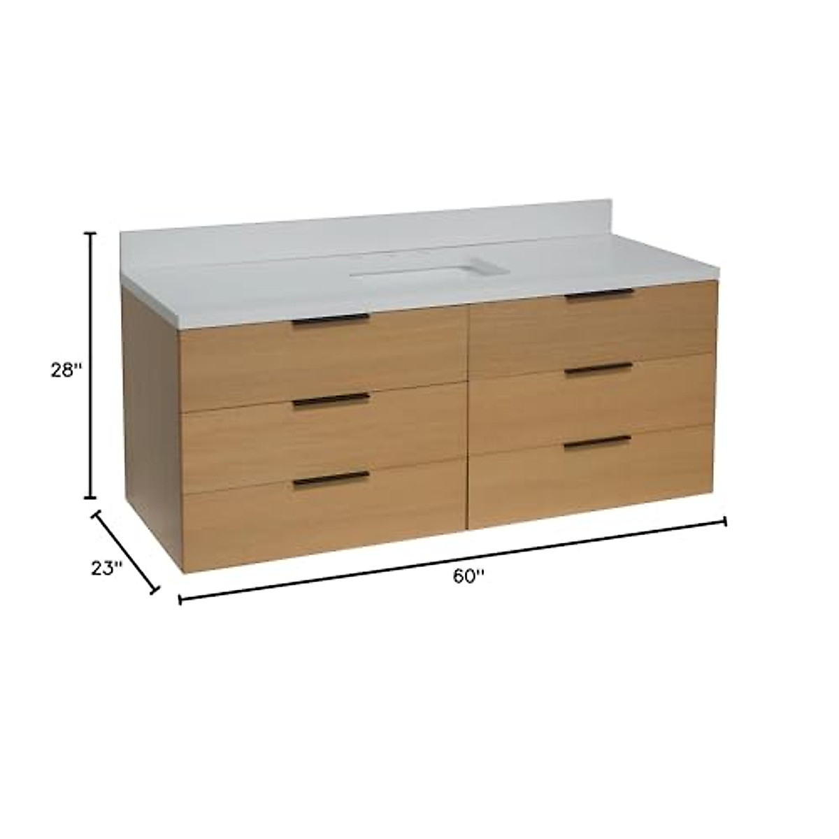 Kitchen Bath Collection Oslo 60-inch Floating Wall-Mounted Single Bathroom Vanity: Includes Blonde Wood Cabinet with Matte White Countertop and White Ceramic Sink
