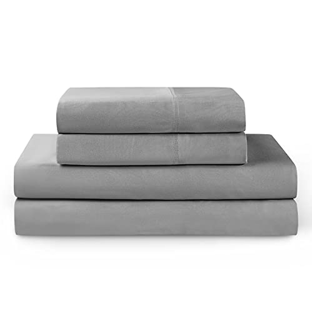 YnM Cooling Bed Sheet Set with 100 Percent Rayon Derived from Bamboo, 400TC Fabric with 2 Pillowcases and Flat Sheet, Deep Pocket Fit 19'', Silky-Soft & Sweat Wicking, 4 Piece (Queen, Dark Grey)