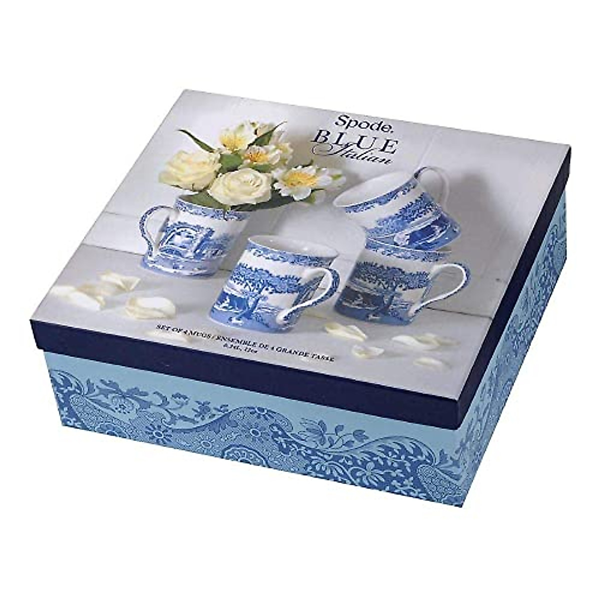 Spode Blue Italian Large Mugs | Set of 4 | 340ml / 12-ounces | Cup for Coffee, Tea, and Other Beverages | Blue/White | Made of Porcelain | Dishwasher Safe