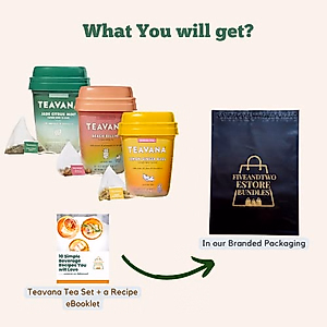Teavana Jade Citrus Mint Green Tea, Beach Bellini, Lemon Ginger Bliss Herbal Tea Caffeine Free with Recipe eBook - Set of 4 Items (Without Honey Sticks)