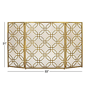 Deco 79 Metal Geometric Foldable Mesh Netting 3 Panel Fireplace Screen, 53" x 1" x 31", Gold