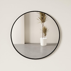 Umbra Hub 37” Round Wall Mirror with Rubber Frame, Modern Decor for Entryways, Washrooms, Living Rooms Inch, Black