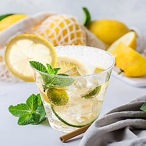 FOCUSLINE 9 oz Silver Plastic Cups, Disposable Clear Fancy Hard Plastic Cups, Silver Glitter, Heavy Duty, Reusable,100 Count