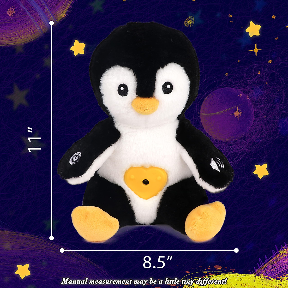 Cuteoy Plush Penguin Star Projector Musical Adjustable Singing Night Light Stuffed Animals Glowing Plushies Toy Gifts for Kids Birthday Easter Christmas,11''