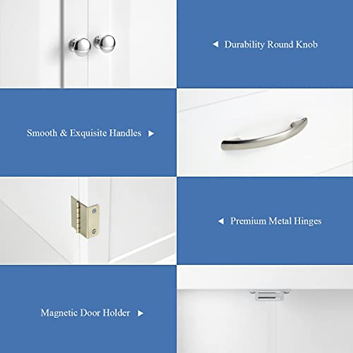 Erinnyees Freestanding Pantry, Floor Utility Storage Cabinet with Doors and Shelves, Pantry Cabinets Cupboard for Living Room Kitchen Hallway Bathroom, White