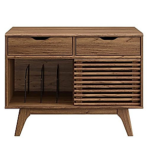 Modway Render Mid-Century Modern Vinyl Record Storage Display Cabinet, 37 Inch, Walnut