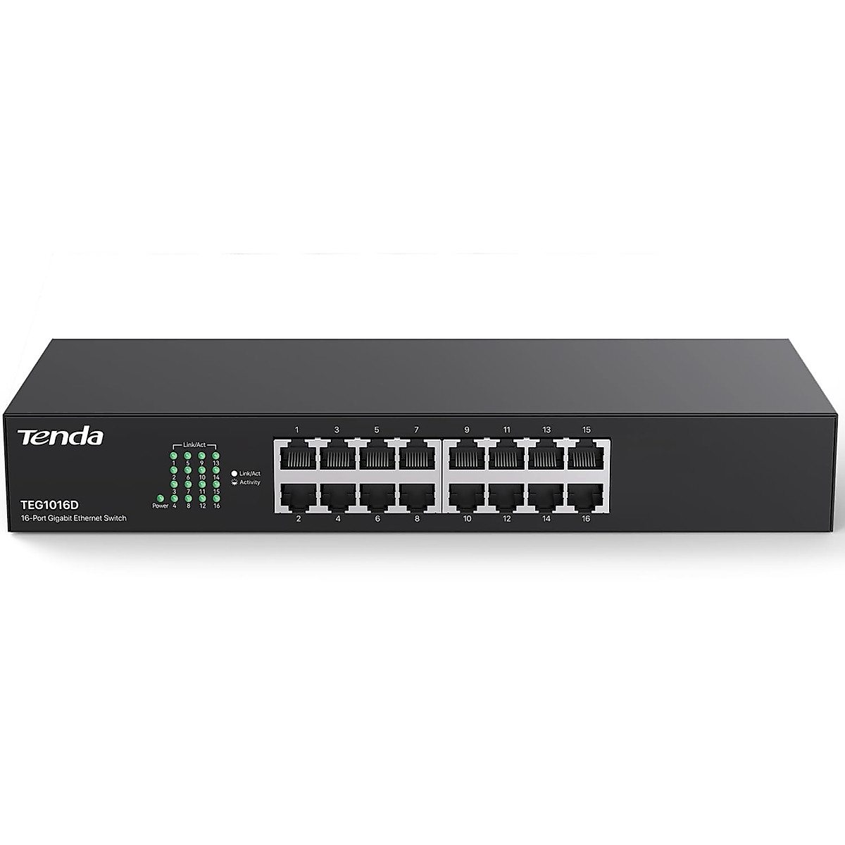 Tenda TEG1016D, Unmanaged 16 Port Gigabit Switch, Rackmount Ethernet Switch, Plug & Play, Fanless & Metal Design Network Switch, Limited Lifetime Protection