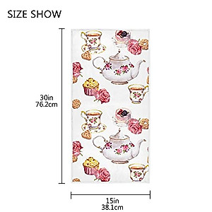 Tamniee Coffee Cakes Roses Hand Towels Teapots Decor Kitchen Dish Towel Quality Premium Bathroom Washcloth 30 x 15 Inches for Beach Guest Hotel Spa Gym Sport Yoga Home