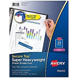 Avery 76000 Secure Top Sheet Protectors, Super Heavy Gauge, Letter, Diamond Clear (Pack of 25)
