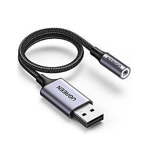 UGREEN USB to 3.5mm Jack Audio Adapter USB Sound Card Support Mic TRRS Headphone DAC 24bit 96kHz Nylon Braided USB to Aux Jack Compatible with Windows Mac Linux PC PS5 PS4 Switch Speaker, 9.8 Inch