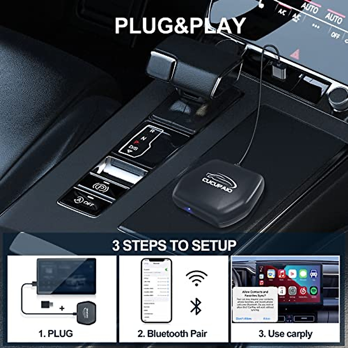 Wireless Carplay Adapter, Updated 5.8GHz WiFi Bluetooth Auto Connect Apple CarPlay Dongle for Cars with Original Factory Wired Car Play(Model Year: 2016 and After), Support iOS 8+, OTA Online Upgrade