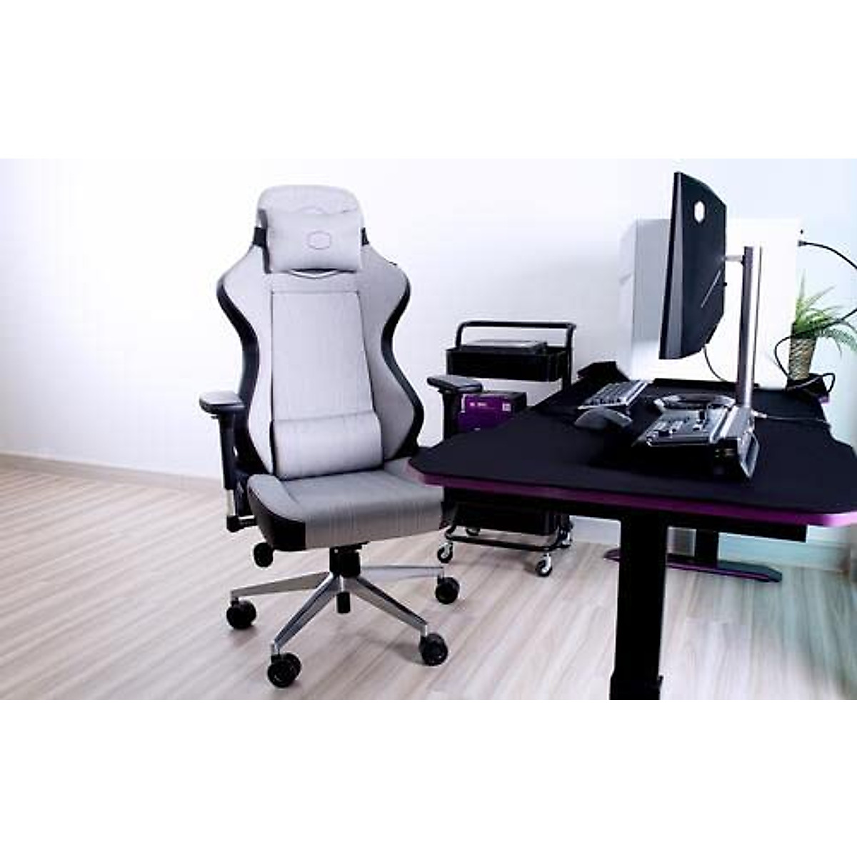Cooler Master Caliber R1S Gaming Chair for Computer Game, Office and Racing Style Gamer, Comfy Ergonomic Reclining High Back Desk Chairs with Arms & Seat Adjustment Lumbar Support - Rose Gray