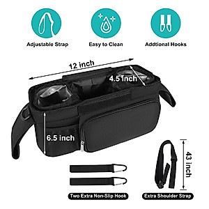 Universal Stroller Organizer with Insulated Cup Holders, Baby Stroller Organizer Bag Fits Any Strollers