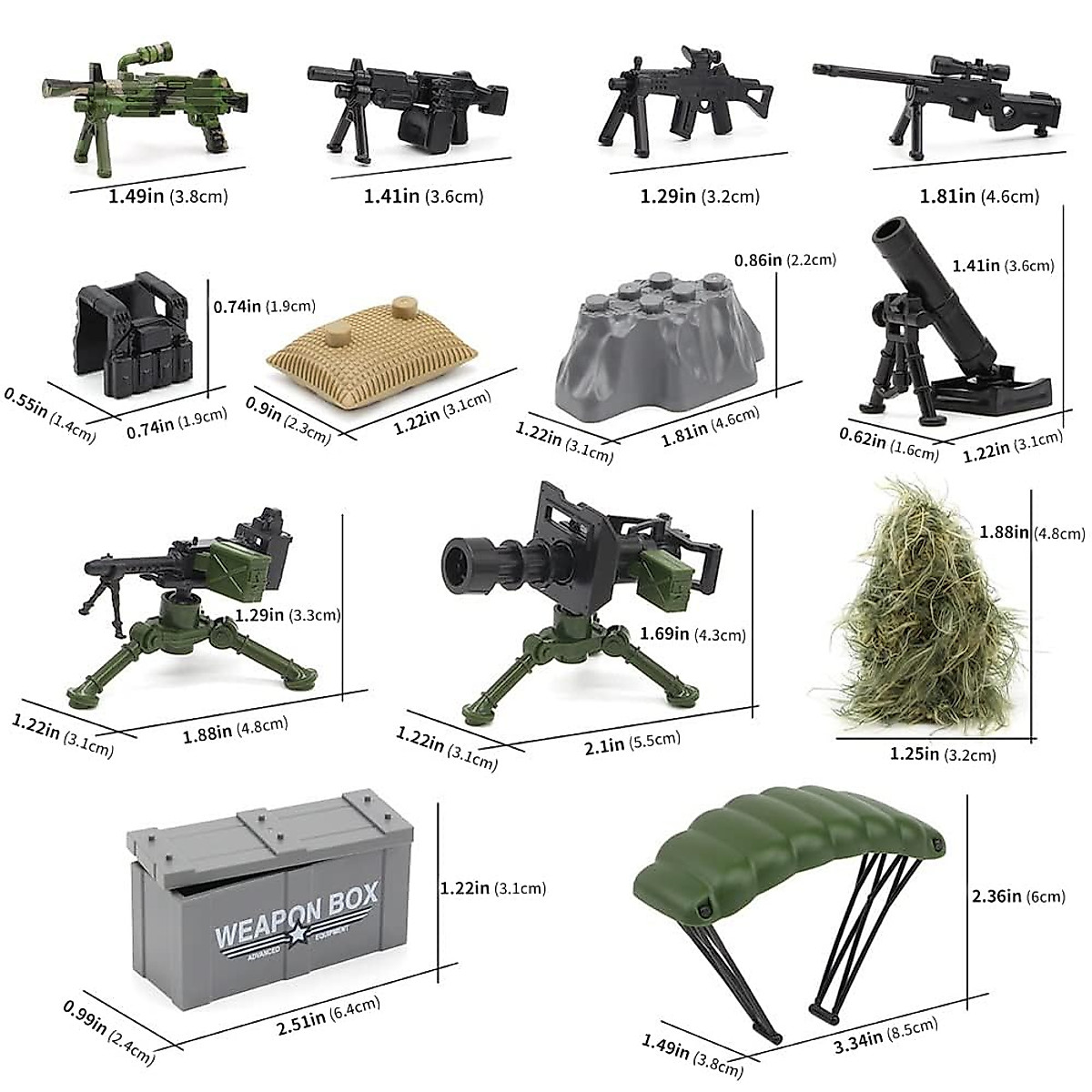 Feleph Weapons Pack Army Military Building Block for Soldier Figures, WW2 Toy Swat Bricks Gear Pieces Set Equipment Kit Compatible with Major Brand