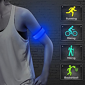 Emmabin [4 Pack LED Slap Armband Lights Glow Band for Running, Replaceable Battery - 4 Modes (Always Bright/Quick Flashing/Slow Flashing/Off), 35cm Glow Bracelets with 4Pcs (Mode: EB-AB4X35)