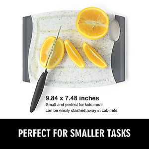 Small Non Slip Cutting Board, 7.48" Mini plastic Cutting Board for Small Kitchen Task, Unique Design with Multiple Juice Grooves! BPA Free, Dishwasher Safe, Easy Grip Handle (White)