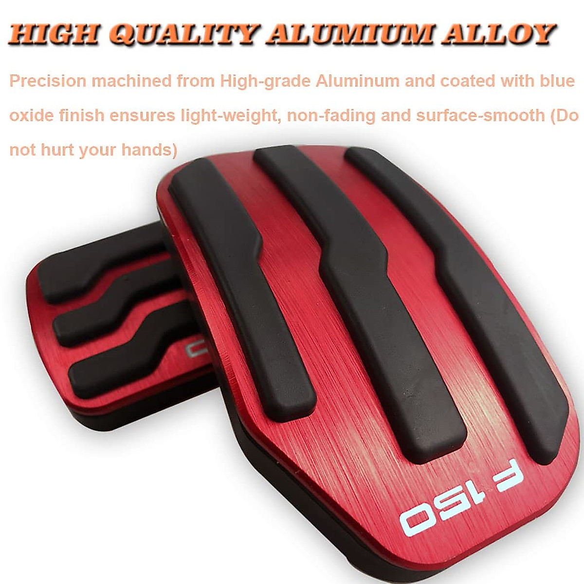 BOYOUS 2pcs No Drill Aluminum Pedal Covers Anti-Slip Brake and Gas Accelerator Pedal Pads for Ford F-150 2015 2016 2017 2018 2019 2020,Not Fit 2009-2014,2021 F150(Red)