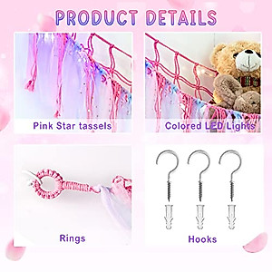 Windyun 2 Pcs Stuffed Animal Storage Hammock or Net with LED Light Stuffed Hanging Toy Hammock Mesh Organizer Holder Doll Room Corner for Kids Room Nursery Playroom Bedroom, Pink