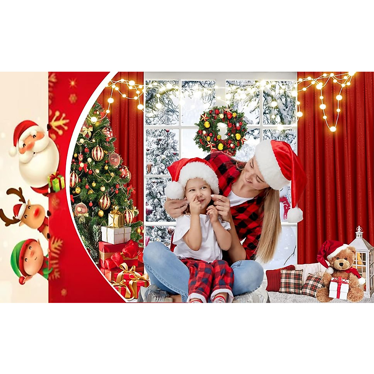 CHAIYA 7X5FT Winter Snow Christmas Trees Backdrop for Photography and Family Party - New Year Celebration Background