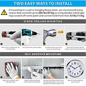 Voolan 2 Pack Mop and Broom Holder Wall Mount - Stainless Steel Heavy Duty Garden Tool Organizer, Self Adhesive Garage Organization and Storage Utility Rack (5 Racks and 4 Hooks, Chrome)