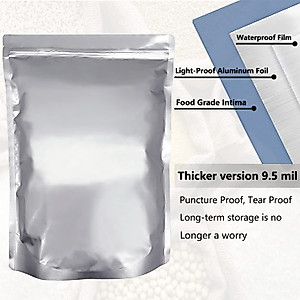 55 PCS 5 Gallon Mylar Bags For Food Storage, Mylar Bags With Oxygen Absorbers - 300CC×60, Large Aluminum Mylar Bags 5 Gallon 24"x18", 1 Gallon 10"x14", 1 Quart 10"x7"
