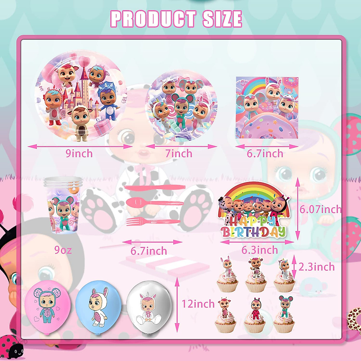 Cry Babies Magic Tears Birthday Party Supplies Favors for Grils Boys Kids Party Decorations Set Includes Plates Backdrop Cups Napkins Cake Cupcake Toppers