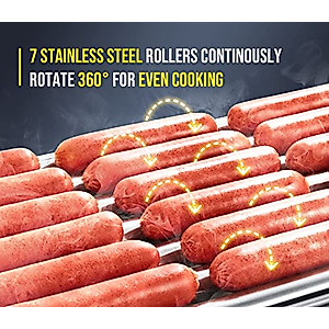SYBO Hot Dog Roller, 18 Hot Dog 7 Roller Grill Cooker Machine with Removable Stainless Steel Drip Tray and Glass Hood Cover, 1000-Watts, OT-R3-8