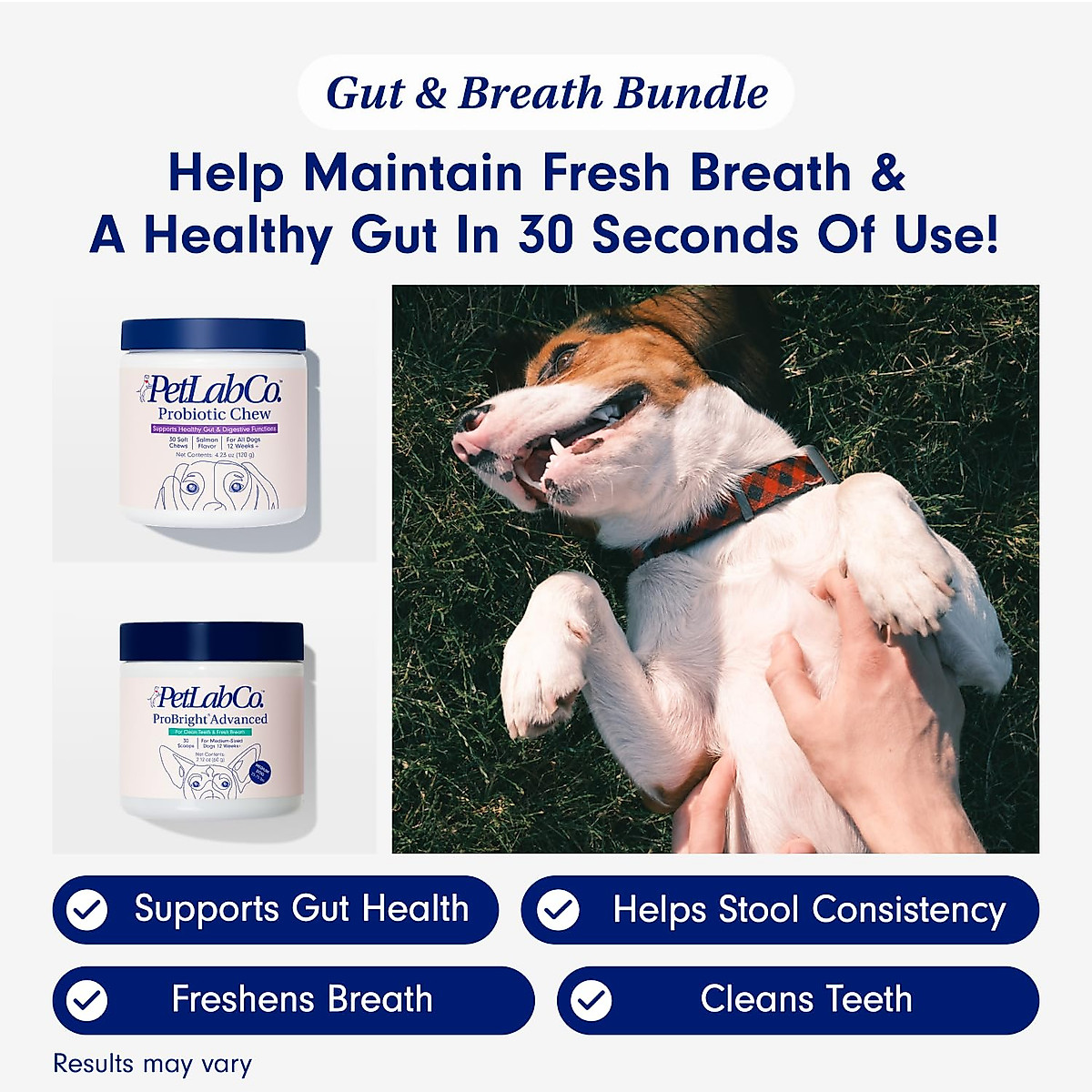 PetLab Co. – Gut & Breath Bundle: Dental Powder for Fresh Breath in 1 Scoop. for Small Dogs & Salmon Dog Probiotics to Support a Healthy Gut - Easy to Use – Innovative Formulas