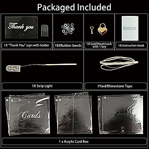 HZGUEOSTB Acrylic Wedding Card Box ,DIY Envelop Money Clear Card Box with Lock Strip Light and Rhinestone Tape,Large Acrylic Wedding Card Boxes for Reception Graduation Birthday Baby Shower (style3)