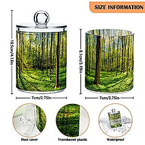 Kigai Beautiful Green Forest Landscape Qtip Holder Dispenser for Cotton Ball, Cotton Swab,Plastic Clear Apothecary Jar, Home Décor Kitchen Storage Jar,2 Pack